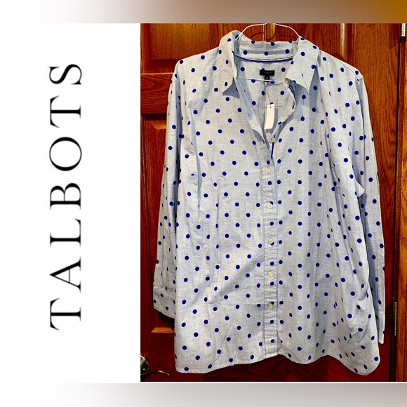 Talbots | Tops | Nwt Talbots Plus 3x Long Sleeve Gray Polka Dot Button ...